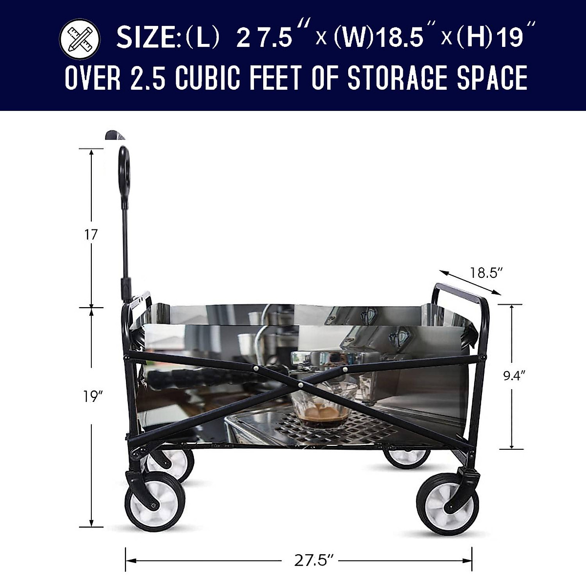 Collapsible Wagon Cart Coffee Cup of a Delicious Cappucino Latte Flat White with Latte Art Foldable Utility Wagon Large Capacity Garden Cart with Push Bar for Beach Camp Outdoor Shopping