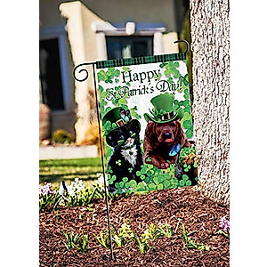 Morigins Cute Shamrock Cat and Dog with Green Hat Decorative Happy St. Patrick's Day Garden Flag Double Sided 12.5 x 18 inch