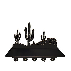 The Geeky Days Cliffs Cactus Key Holder for Wall, Desert Plant Wooden Wall Mounted Hat Coat Rack with Mail Medal Organizer Shelf, 5 Metal Hooks Hanger, for Closet Door Hanging Rustic Home Decor