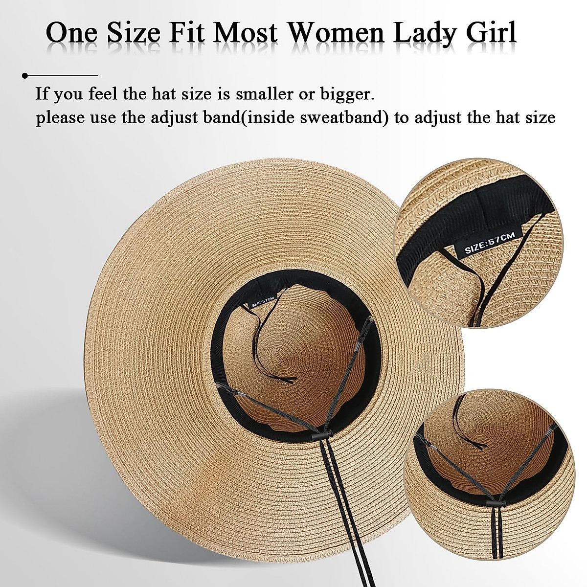 Beach Hats for Women, Straw Hats for Women Sun Hat Floppy, Wide Brim Hats for Women Foldable UPF 50+ UV Protection Summer Hat Khaki