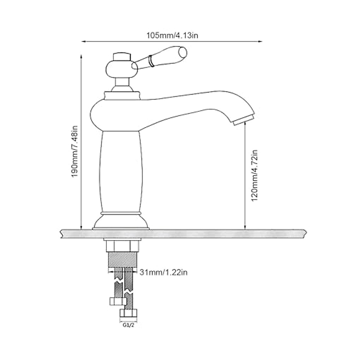 Basin Sink Faucet Mixer Faucet Single Lever Hot Cold Water Tap Brass Bath Faucet Retro Water Saving Bathroom Washbasin Taps(Black)