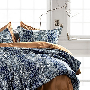 Eikei Home Damask Medallion Luxury Duvet Quilt Cover Boho Paisley Print Bedding Set 400 Thread Count Egyptian Cotton Sateen Vibrant Bohemian Pattern,3 pieces (King, Midnight)