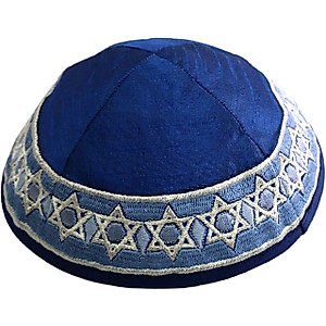 EMANUEL Yair Blue Magen David Star Embroidered Kippah Yamaka (YME-14B)