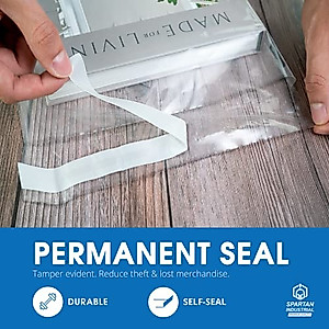 Spartan Industrial - 14” X 20” (100 Count) Self Seal Clear Poly Bags with Suffocation Warning for Packaging, Clothes & FBA - Permanent Adhesive