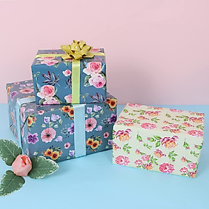 Aimyoo Gothic Skull Floral Wrapping Paper Bundle Roll, Skeleton Flowers Halloween Wrap Paper 17 in x 16 ft per Roll