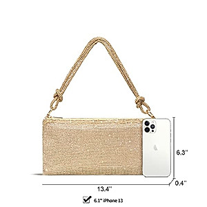 YUWITA Rhinestone Evening Handbag Purse Small Hobo Shoulder Bag for Women (Gold)