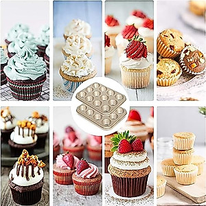 HPALIPRT Brownie Cake Pan with Dividers - 2 Pack 12-Cavity Mini Non Stick All Edges Rounded Cupcake Pans Baking Carbon Steel Bread Mold Small Edge 3x4 Individual Cutter Sheet Tray for Cookie Oven