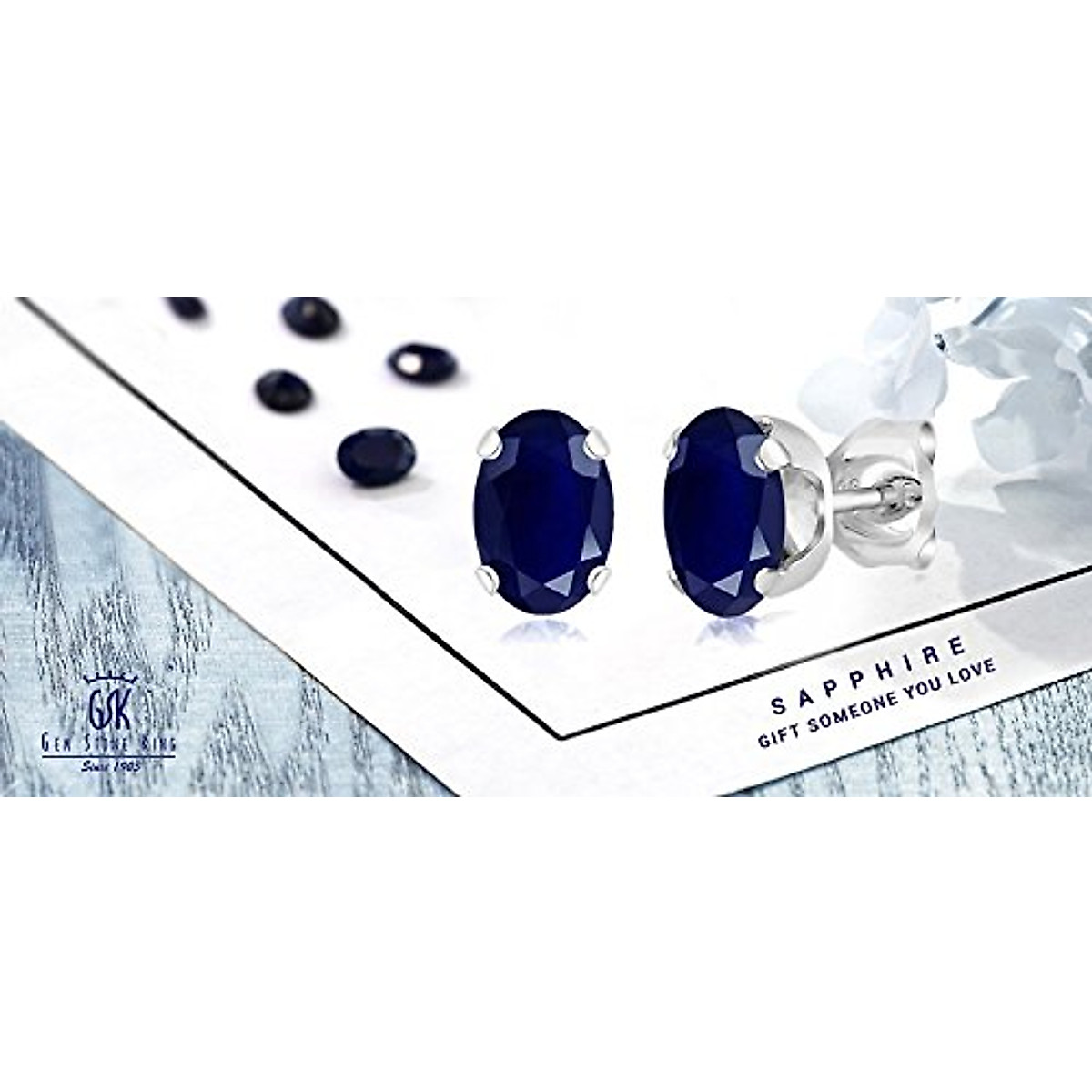 Gem Stone King 925 Sterling Silver Blue Sapphire Stud Earrings For Women | 1.10 Cttw | Gemstone Birthstone | Oval 6X4MM