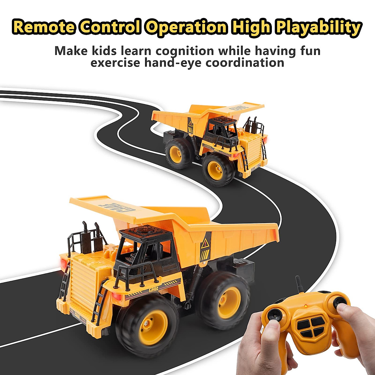 HYG Toys RC Dump Truck 1：22 Scale Remote Control Construction Vehicle Toys for 4 5 6 7 8-Year-Old Kids Toddlers Boys Girls, 4 Wheel Driver Truck Toys with Rechargeable Battery