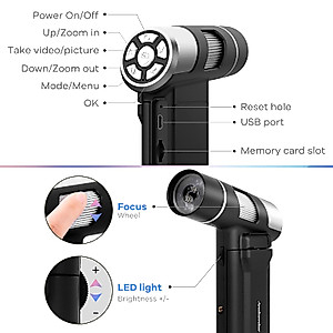Andonstar AD203 80-200X USB 1080P Digital Microscope with 32GB SD Card Pocket Electronic Microscope for Kids and Adults Observe Outdoor Tools (Black)