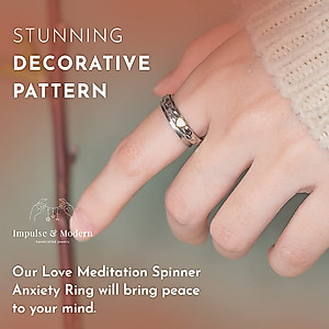 Impulse Modern Love Meditation Spinner Ring, Size 10 | 925 Sterling Silver Fidget Ring | Spin Ring Rotating Band with Classic Gold Heart | Spinning Ring for ADHD & Fidgeters | Anxiety Ring for Women
