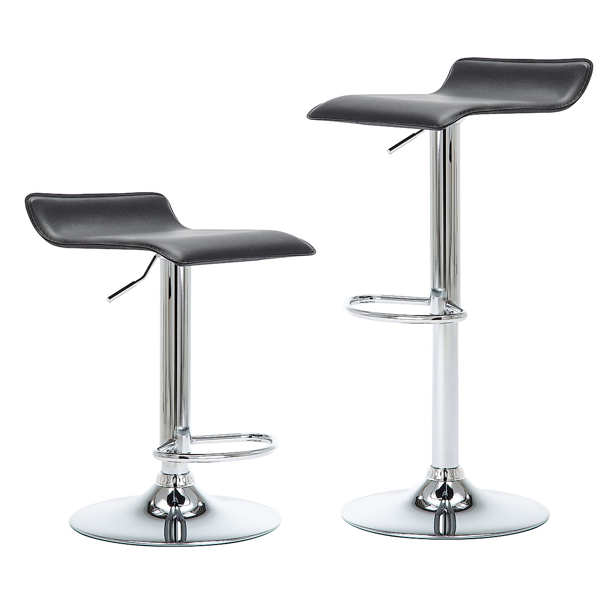 NOBPEINT Contemporary Chrome Air Lift Adjustable Swivel Bar Stool, Set of 2, Black