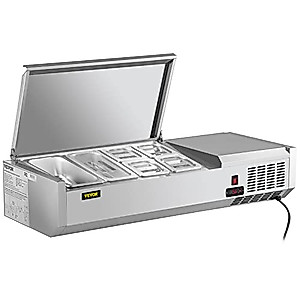 VEVOR 10.8 Qt Sandwich Table 150W Stainless Salad Bar Refrigerated Condiment Prep Station, 48-Inch, Silver