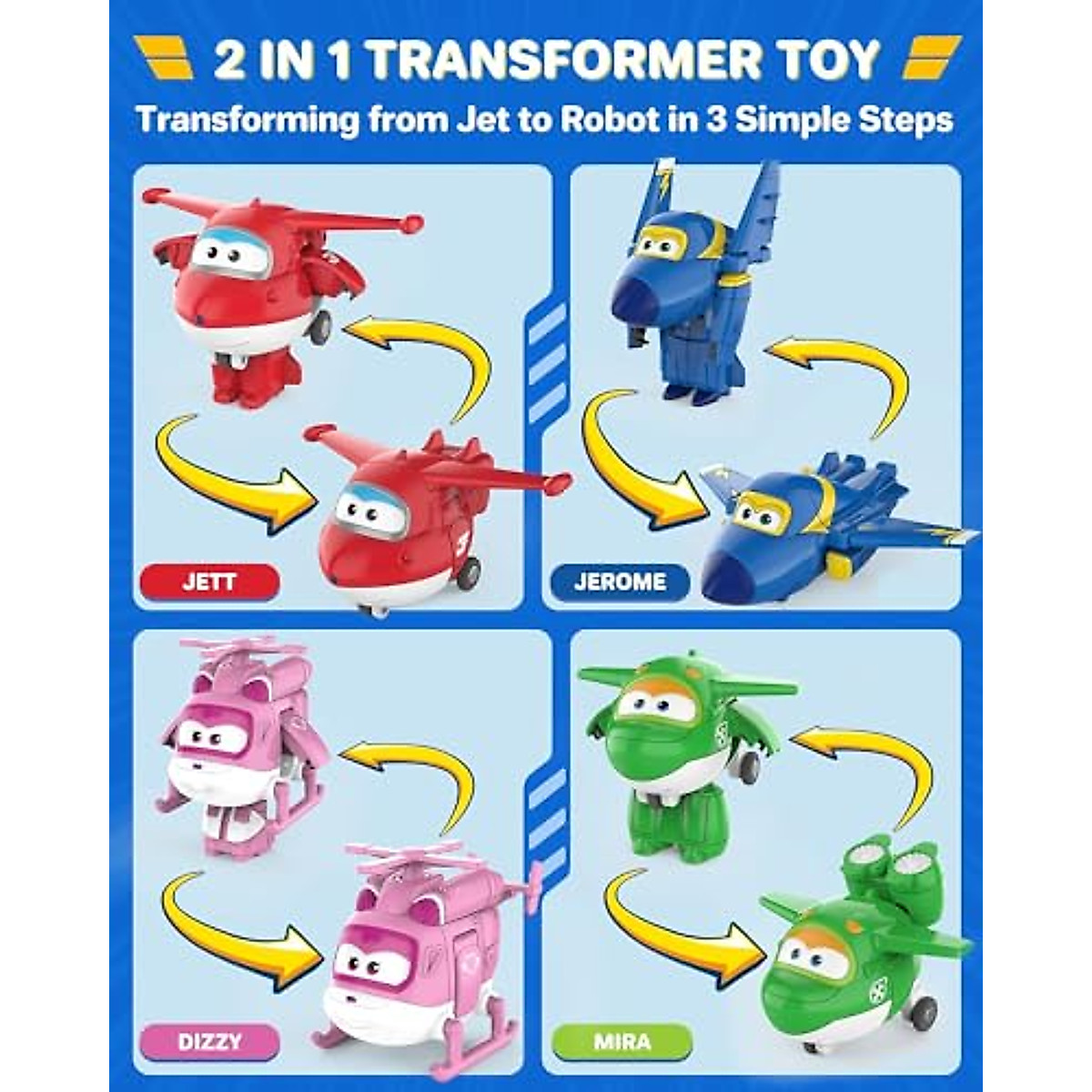 Super Wings Toys, Transformer Toys 2 Inch, Airplane Toy for Kids 3-5 Years Old, 15 Packs Transforming Jet Playset, Real Mobile Wheels, Birthday Party Supplies for Preschool Boys and Girls