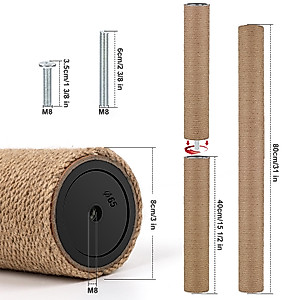 PETUOL 4 PCS M8 Cat Scratching Post Replacement, 15.7 x 3.1 Inches Cat Tree Replacement Post Jute Pole for Indoor Cats with M8 Screws, for Kitten Tree Tower Spare Cat Furniture Accessories