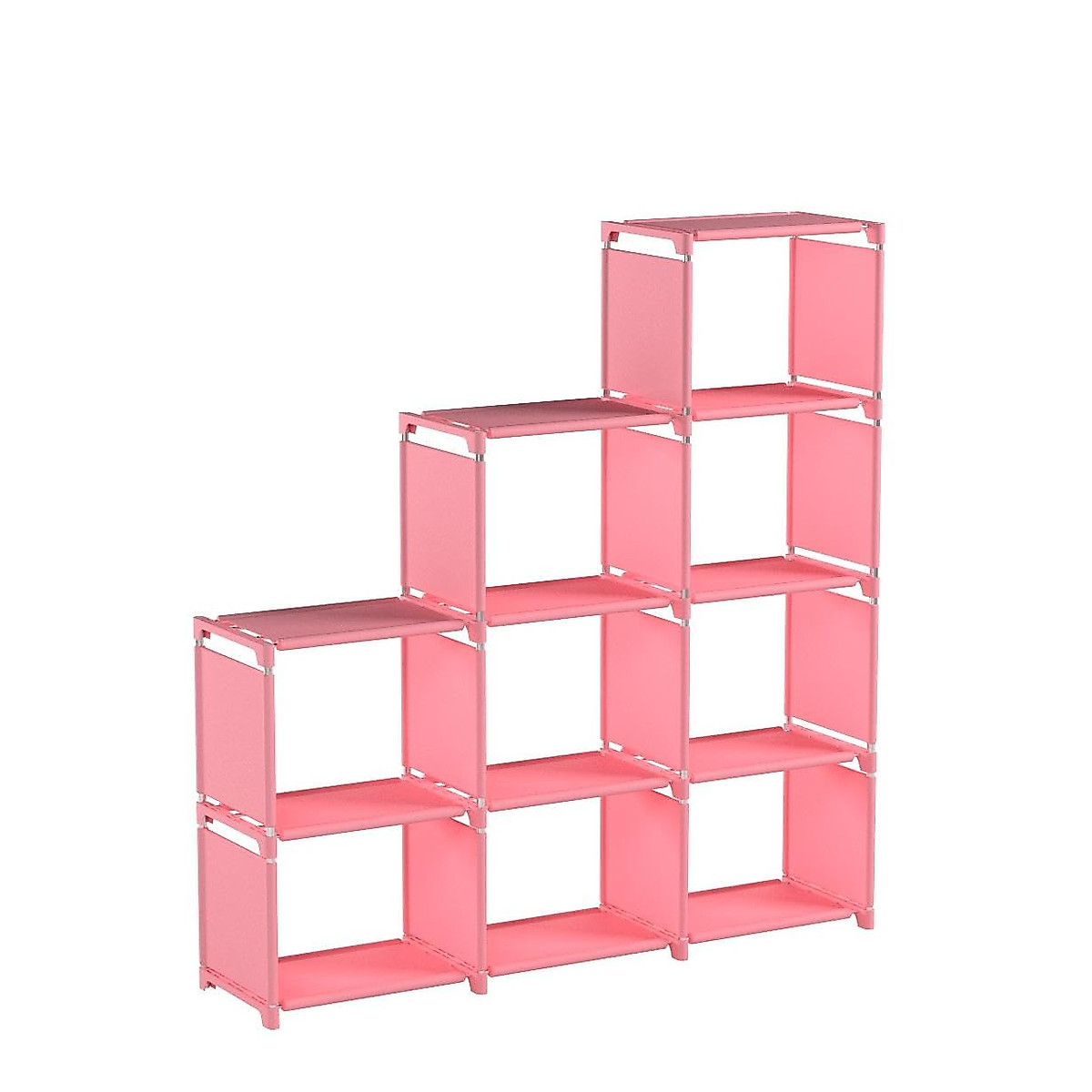 OPPSDECOR 9-Cubes Bookshelf, 4 Tier Shelf Adjustable DIY Bookcases for Kid, Book Shelf Organizing Storage Shelving Cabinet for Bedroom Living Room Office (Pink)