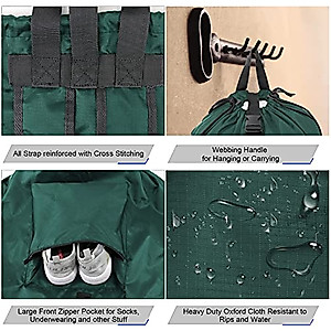 BeeGreen Dark Green College Dorm Essentials Laundry Bag Backpack for Travel w Adjustable Shoulder Straps& Drawstring Closure X-Large Portable Laundry Sack w Handle Sturdy Dirty Clothes Hamper Bag for Trip