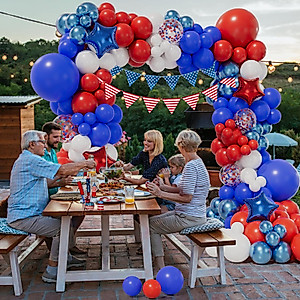 Grcypa Red White and Blue Balloons Garland Arch Kit with Confetti Star Balloons for 4th of July Balloons Graduation Veterans Memorial Day Nautical Baby Shower Birthday Baseball Game Party Decorations