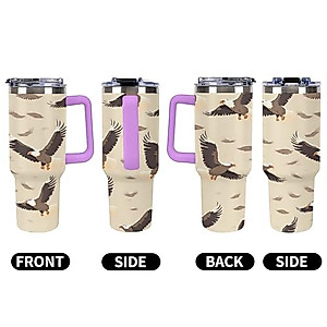 Bald Eagle Pattern 40 Oz Car Cup Stainless Steel Travel Mug Leak-Proof Insulated Tumbler with Handle Violet-style
