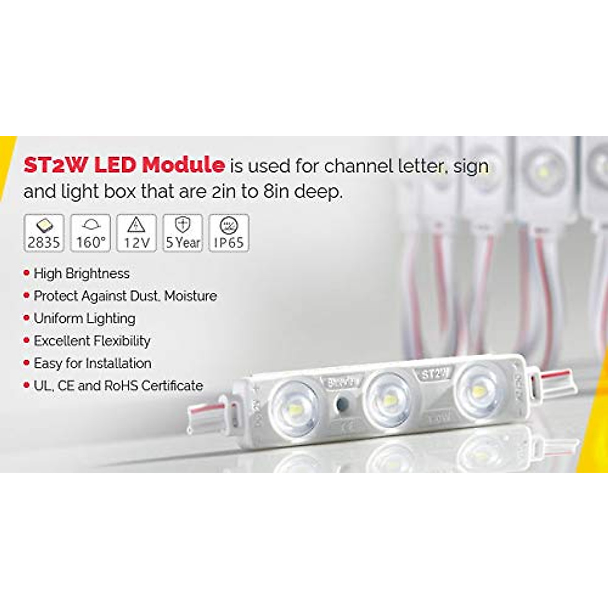 MELDIKISO LED Module, White Light for Window, Storefront Decoration, SMD 116ft 2835 Waterproof, 3 LED Chips, 1W, DC12V, IP65, Beam Angle 160°, Bulk for Channel Letter Light Box Signs (50PC)