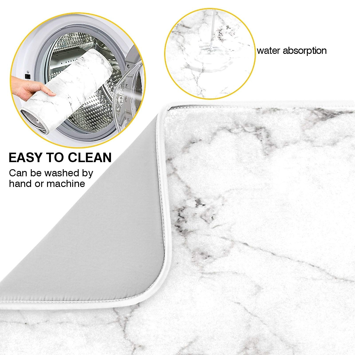White Marble Dish Drying Mat Kitchen Counter Gold Absorbent Microfiber Drying Rack Pads 16x18 inch for Countertop Dishes Large Drain Mats and Protector Coffee Bar Mats