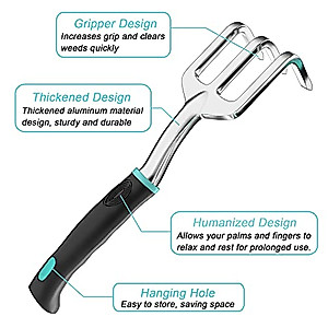 V.C.Formark Heavy Duty Garden Hand Tools, Aluminum Soil Scoop with Ergonomic Handle, Metal Garden Rake - Easy to Loosen Soil, Ideal for Transplanting, Digging, Cultivating, Weeding and Sowing