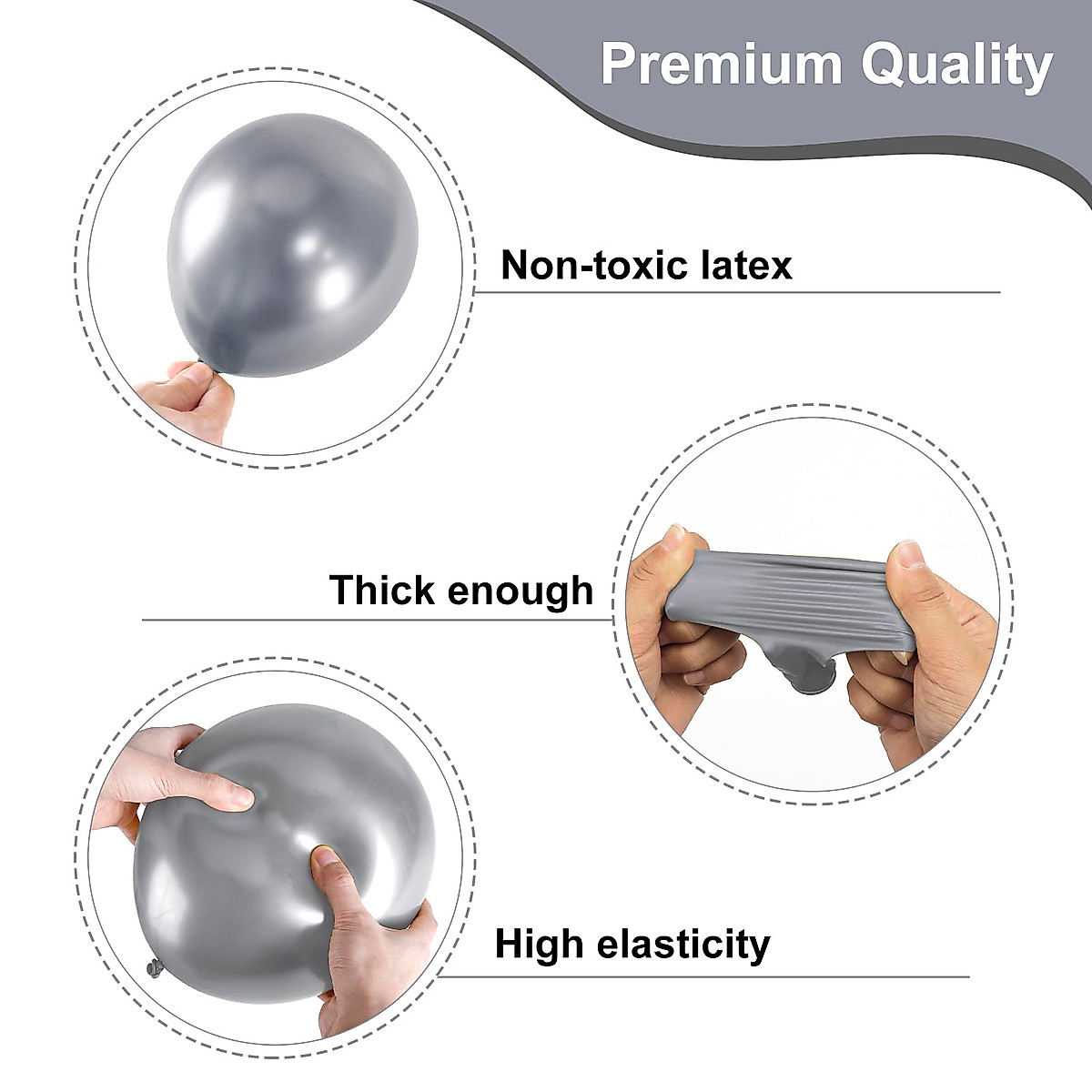 RUBFAC Silver Balloons Latex Party Balloons, 100pcs 12 Inch Silver Balloons for Party Decoration Like Birthday Party, Graduation, Wedding, Baby Shower, Gender Reveal (with Silver Ribbon)