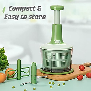 GProME Manual Food Processor -Salsa Maker Hand Chopper Blender As Seen On TV- Meat Masher Mincer-Salad Spinner -Onion Chopper & Dicer for Baby Food, Salad, Herbs, Garlic,BPA Free(Large)