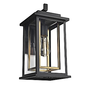 Design House 588707-BGD Hayward Modern Classic 1-Light Indoor/Outdoor Dimmable Wall Light with Open Bottom Black and Gold Frame, Black and GOL
