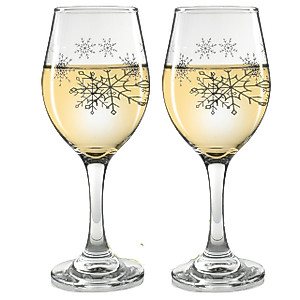 BANBERRY DESIGNS Snowflake Wine Glasses - Standard Two Piece Set of Wine Glasses - Silver Snowflake Design - 7.75" H 12 oz Capacity