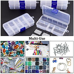 NBEADS 10 Pcs 10 Grids Plastic Organizer Box, Clear Plastic Jewelry Dividers Box Organizer Mini Tackle Boxes Jewelry Storage Container for Beads Small Items Findings Storage, 5.04×2.7×0.87"