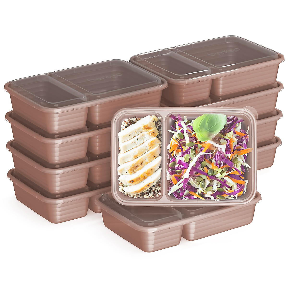 Bentgo 20-Piece Lightweight, Durable, Reusable BPA-Free 2-Compartment Containers - Microwave, Freezer, Dishwasher Safe - Rose Gold