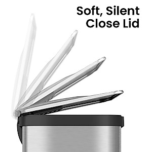 iTouchless SoftStep 18 Gallon Step Trash Can with Odor Filter, Stainless Steel, 68 Liter Garbage Bin for Kitchen, Office, Home-Silent and Gentle Open/Close, Space Saving