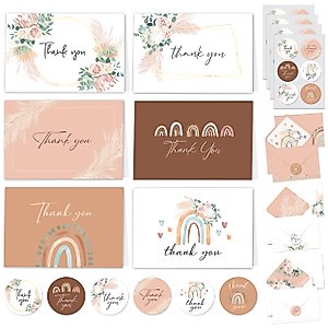 Decorably Thank You Cards with Envelopes & Stickers, Floral-Themed Cards - 24 Pack Boho Thank You Cards, Blank Inside Baby Shower Thank You Cards Girl, 6x4in Baby Girl Thank You Cards Baby Shower Girl