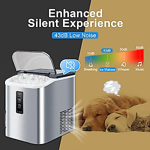 Personal Chiller Soft Nugget Countertop Ice Maker, 50lbs in 24H, Self-Cleaning Chewable Pellet Ice Machine for Kitchen, Office Stainless Steel Silver