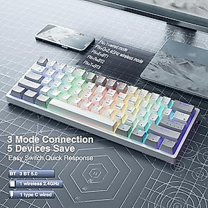 SOLAKAKA SK961 RGB Wireless 60 Percent Keyboard Supports Triple Mode Connection(BT5.0+2.4GHz+Type C Wired),Hot Swappable Gaming Keyboard 60% Percent Keyboard with Customizable Software,Brown Switch
