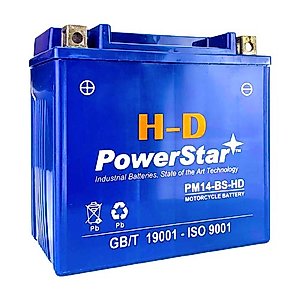 PowerStar YTX14 BS ATV Battery High Performance - Maintenance Free - Sealed AGM YTX14-BS Motorcycle Battery compatible for Honda TRX FL 350 400 500 650 Rancher Foreman