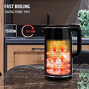 Razorri Electric Kettle 1-Click Control LED Digital Display, 1.7 Liter BPA-Free, Stainless Steel Double Insulated Wall, Boil Dry Protection, Keeps Warm for Tea Coffee, Cool to Touch, Cordless, Black