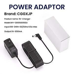CGGXJP 9v Power Supply for Guitar Pedals, Adapter for BOSS Effects Pedal, Distortion, Casio Keyboard, PSA-120S ME-80 ME-70 ME-25 ME-50B GT-1 GT-10 GT-100, 850mA, Center Negative