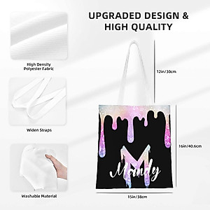 Zhixingasdfgh Personalized Glitter Gradient Print Tote Bags, Custom Name or Text Tote Bag, Customized Totes Bag for Beach, Reusable Bags for Book Grocery, Shopping Bag, Gift for Girls & Women