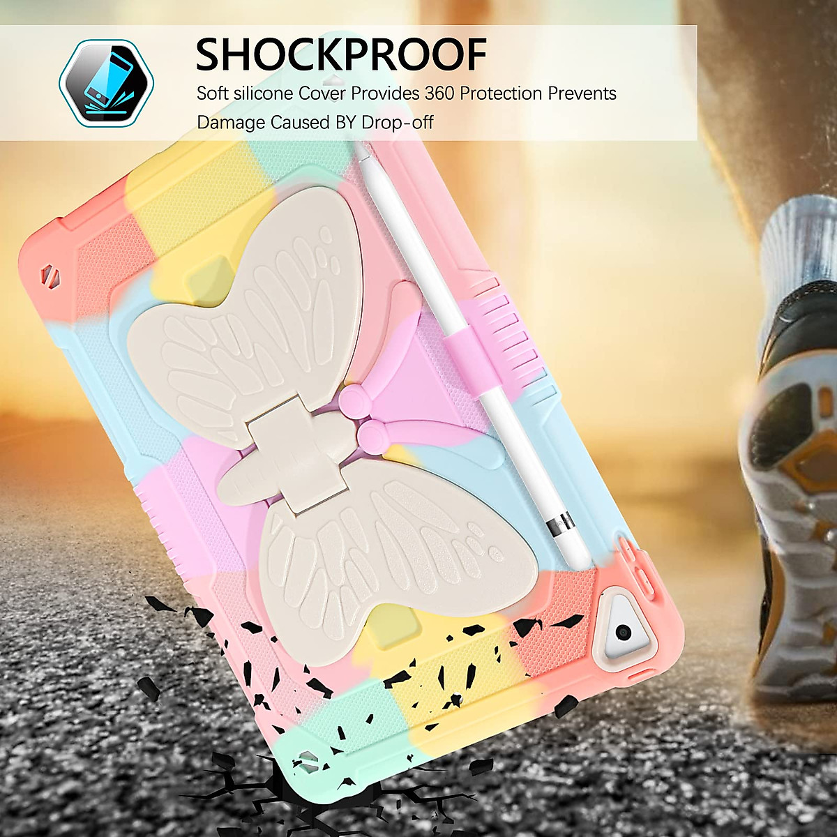 GUAGUA Compatible for iPad Air 2 Case for Kids, iPad 6th/5th Generation Case 2018/2017, iPad Pro 9.7 Case Kickstand Cover 2 in 1 Rugged Shockproof Anti-Scratch Tablet Case with Pen Holder, Colorful