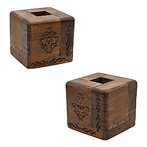 OwlGift Rustic Brown Solid Bamboo Decorative Bookends w/ Laser Engraved, Office Desk Book Stand with Stationery Holder and Pencil Cup, 1-Pair