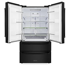 Z Line Kitchen and Bath ZLINE 36 in. 22.5 cu. ft Freestanding French Door Refrigerator with Ice Maker in Fingerprint Resistant Black Stainless Steel (RFM-36-BS)
