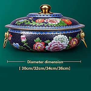 Chafing Dishes Old Beijing Pure Copper Pot, Induction Cooker Copper Hot Pot, Gas Special Pot, Household Flat Pot Hot Pot (Color : Yellow, Size : 36cm)