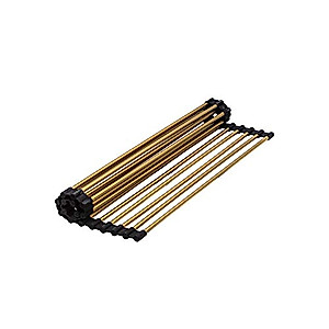 Strictly Sinks Stainless Steel Dish Drying Rack – Gold 21 X 13 Inches Roll Up Dish Drying Rack – Multipurpose Foldable Over The Sink Kitchen Drainer, Countertop Cooling Rack