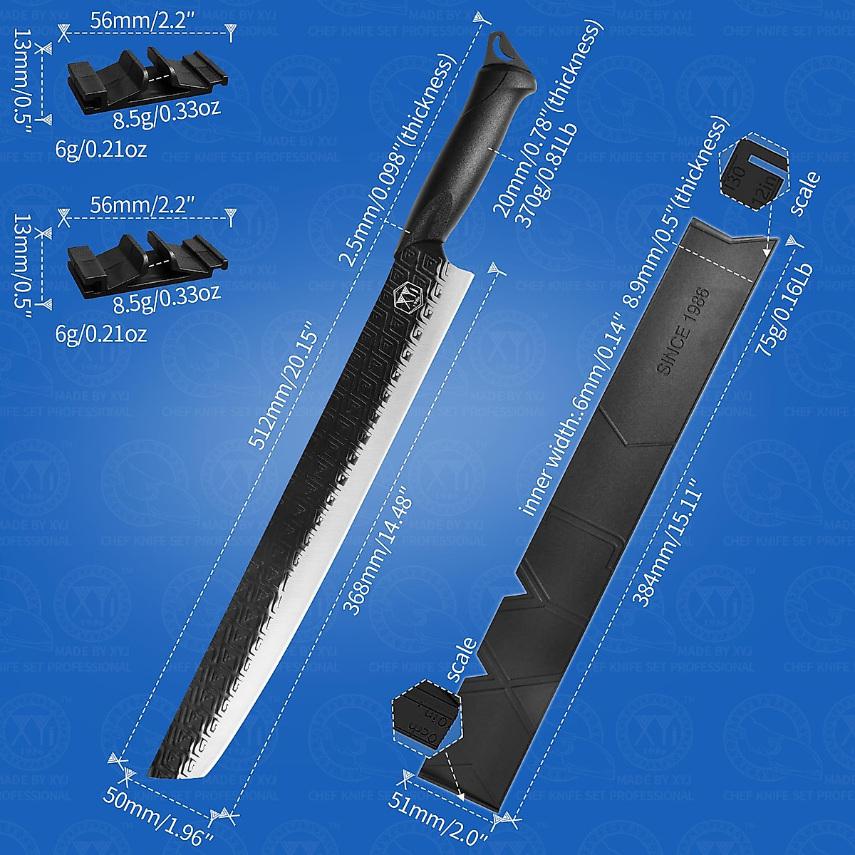 XYJ Japanese Chef Knife Set Professional,Slice Cooking Knife,Camping Kitchen Knives With Cover,Butcher Carving Brisket Knives,Full Tang (Cooking Knife)