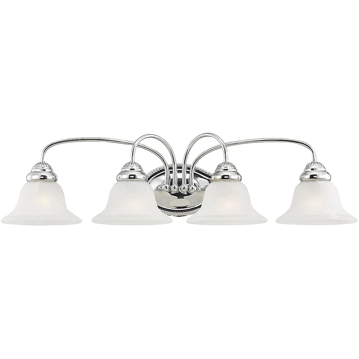 Modern and Sleek 30.5 Inch 4-Light Polished Chrome Bathroom Vanity Light Fixture with Elegant White Alabaster Glass Shade – Illuminate Your Space with Style!