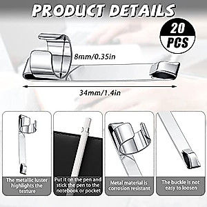 Metal Pencil Clips Slide on Pencil Pocket Epoxy Pen Clips Snap In, Ink Pencil Holder Clip Hangable Portable Pencil Clips for Shirt Pocket School Classroom Students, Office, Home (20 Pieces)