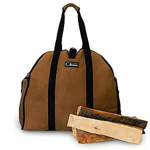 PsinzmkFirewood Carrier Heavy Duty Firewood Holder Utility Tote Log Holder Premium Waxed Canvas Firewood Tote Fireplace Accessories Wood Basket for Fire Logs Canvas Firewood Carrier Log