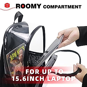 Clear Backpack Heavy Duty Transparent: Waterproof PVC See Through Backpacks with Separate Shoe Compartment - Large Plastic Clear Laptop Bookbag for School Work Sports Black